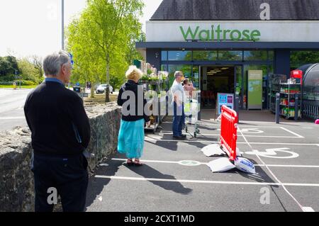 Shoppers outside Waitrose, Menai Bridge store, Anglesey, North Wales ...