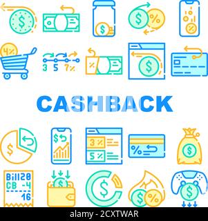Cash Back linear concept icons collection. Vector cashback outline ...