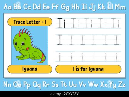 Iguana character with alphabet letter i vector illustration Stock ...