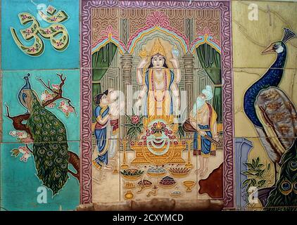 God and Goddess wall painting tiles, pakka mahal, varanasi, uttar ...