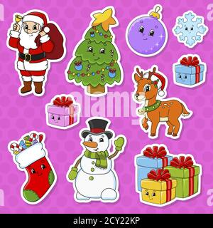 hand drawn christmas characters collection vector design illustration ...