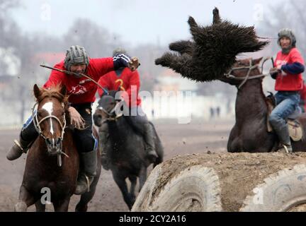 A traditional game of Kok Boru during the Third World Nomad Games 2018 ...