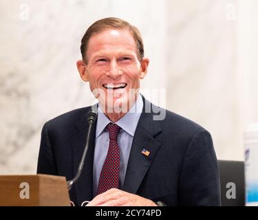 U.S. Senator Richard Blumenthal (D-CT) speaking to reporters near the ...