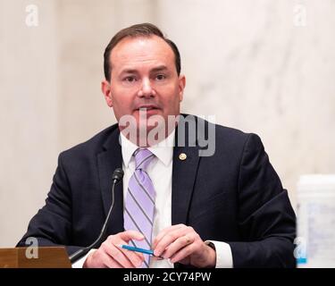 U.S. Senator Mike Lee (R-UT) speaking at a hearing of the Senate Energy ...