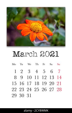 Calendar card for the month of March 2021 Stock Photo - Alamy