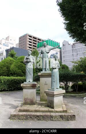 Statue of Francis Xavier, Yajiro or Angelo, and Bernardo of Kagoshima ...