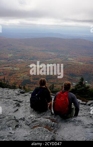 Backpackers on the summit of Mt. Abraham in the Green Mountains ...