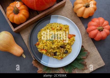 home made autumn risotto with pumpkin and chestnut Stock Photo - Alamy
