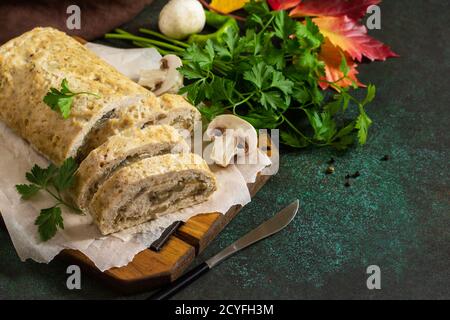Stuffed meatloaf with mushrooms and cheese on the Thanksgiving holiday ...