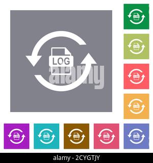 Log file rotation flat icons on rounded square vivid color backgrounds ...