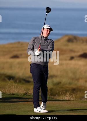 Scotland's Robert Macintyre tees off the 10th during the third preview ...