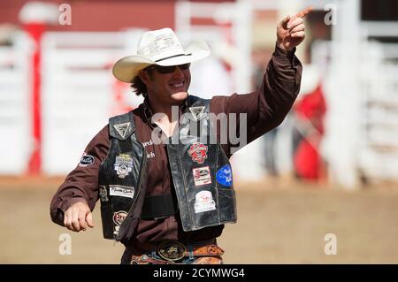 Saddle bronc riding event at the Calgary Stampede, Canada Stock Photo ...