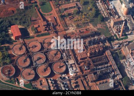 Aerial view, red mud or red sludge deposits, Stade, Stade, Lower Saxony ...
