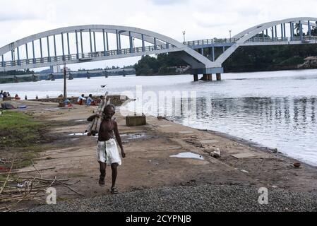Aluva or Alwaye banks of Periyar River Kerala bridge across Periyar ...