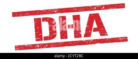 DHA text on red grungy rectangle stamp sign Stock Photo - Alamy
