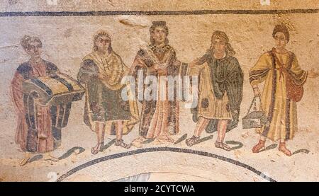 Detail of the Tablinum mosaic, Villa Romana del Casale Stock Photo - Alamy