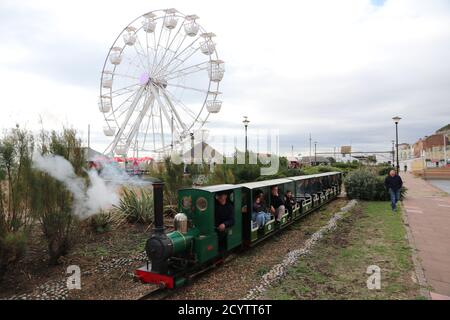 Hastings, UK. Miniature train on the seafront railway, on the Stock ...