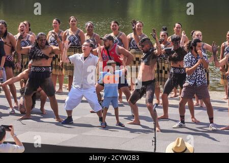 Dancers performing a traditional dance as part of a Sing Sing in Madang ...