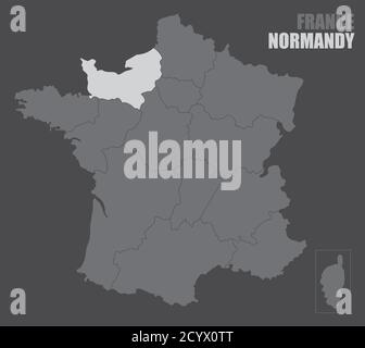 Simple outline map of Normandy is a region of France. Stylized minimal ...