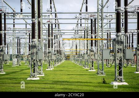 Wilhelmshaven, Germany. 02nd Oct, 2020. The new substation Wilhelmshaven - Conneforde from the ...