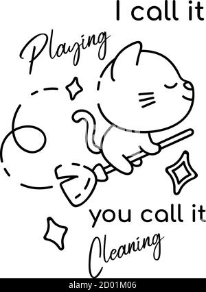 Cute little cat flying on balloon number on white background. Cartoon ...