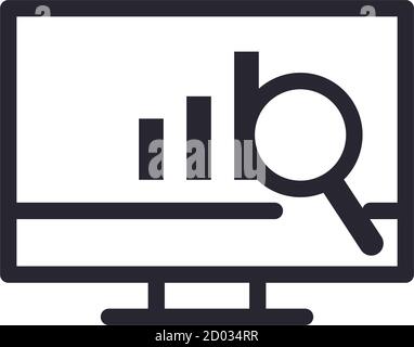 bars chart in computer and lupe line and fill style icon design, Data analysis and information ...