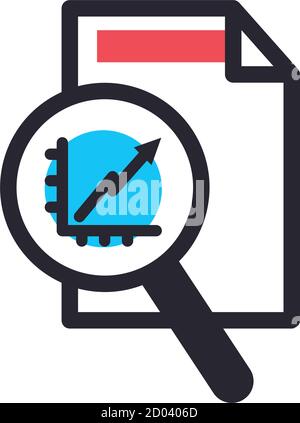 increase arrow chart in lupe line style icon design, Data analysis and information theme Vector ...