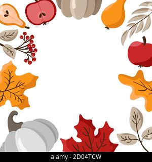 Autumn leaves, fruits, berries and pumpkins border frame background ...
