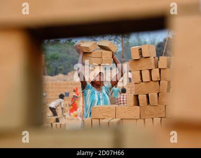 A female labourer carrying bricks in India Stock Photo - Alamy