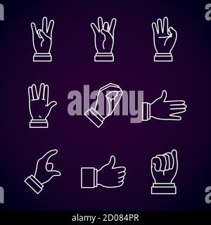 Hands sign Language and expressions icon set over white background ...