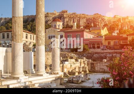 Overlooking the Acropolis at sunset Stock Photo - Alamy