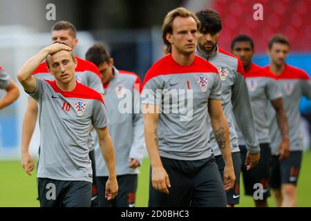 Luka Modric of Croatia gestures during a training session of Croatian ...