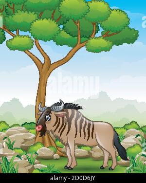 Cartoon wildebeest mascot in the jungle Stock Vector Image & Art - Alamy