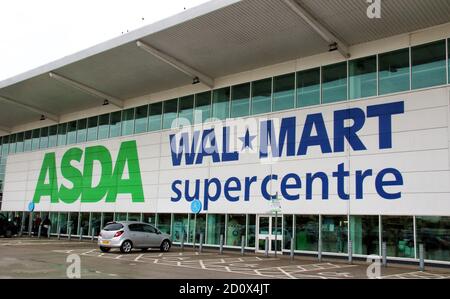 Asda Walmart logo seen on a welcome board in one of their of one super ...