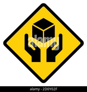 Handle with care flat icon with yellow triangle isolated on white background. Fragile package ...