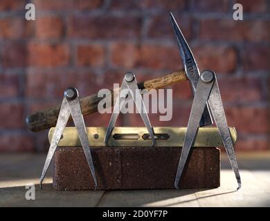 Antique technical drawing instruments, on an old distressed table Stock ...