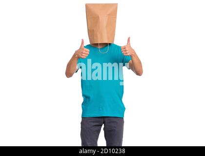 Boy with paper bag over head Stock Photo - Alamy