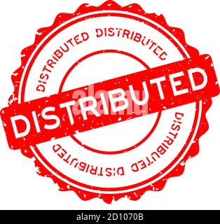 Grunge red distributed word rubber seal stamp on white background Stock ...