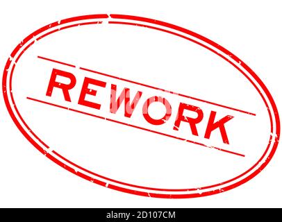 Grunge red rework word oval rubber seal stamp on white background Stock ...