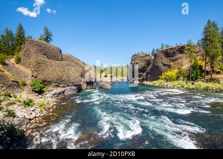 The huge boulders along the Spokane River at Bowl and Pitcher inside ...
