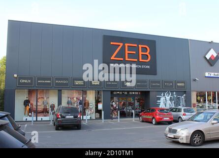 Sign of the ZEB retail clothes brand in Aalst, East Flemish Region ...