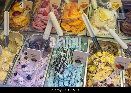 Classic italian gourmet gelato gelatto ice cream flavors on display in shop Stock Photo - Alamy