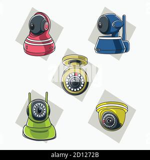 vector illustrations - indoor CCTV (camera surveillance) pink color for ...
