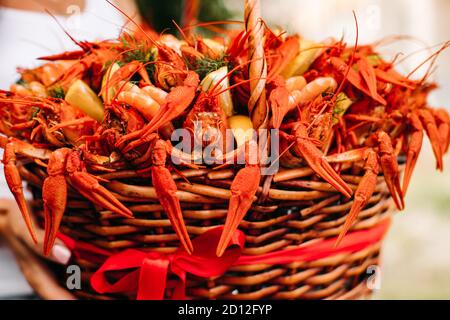 Large basket with cooked red large crayfish Stock Photo - Alamy