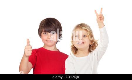 Two children saying Ok isolated on a white background Stock Photo - Alamy