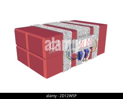 connected dynamite bars with detonator and clock Stock Photo - Alamy