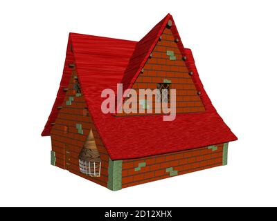 red cartoon house with sloping roof Stock Photo - Alamy