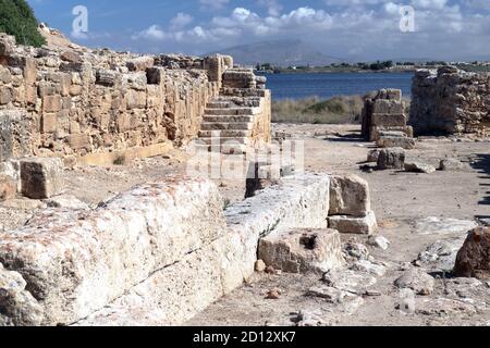 Remains of buildings forming the ancient city of Motya on the island of ...