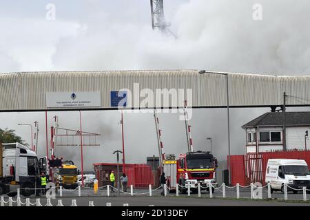 The entrance to Avonmouth Docks, where a fire in a scrap metal pile has ...