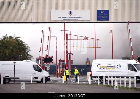 The entrance to Avonmouth Docks, where a fire in a scrap metal pile has ...